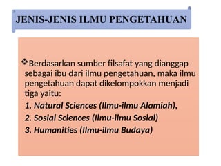 PEMAHAMAN TENTANG ILMU PENGETAHUAN.pptx dan Berbagai cirinya | PPTX