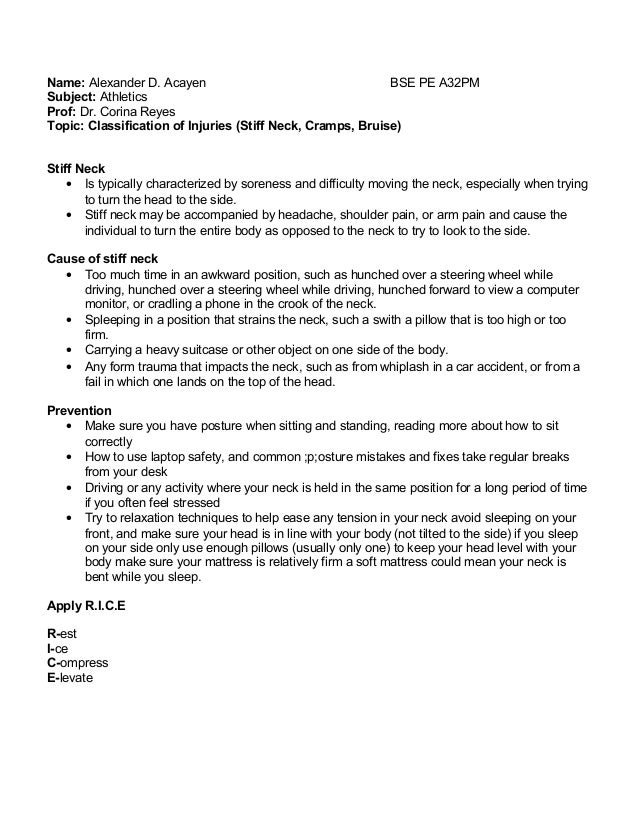 Pe major 15 athletics (classification of injuries stiff neck, cramps ...