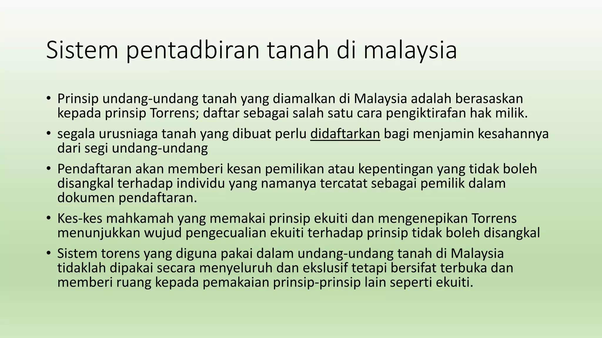 Pemakaian Prinsip Ekuiti dalam Sistem Torrens di Malaysia | PPTX
