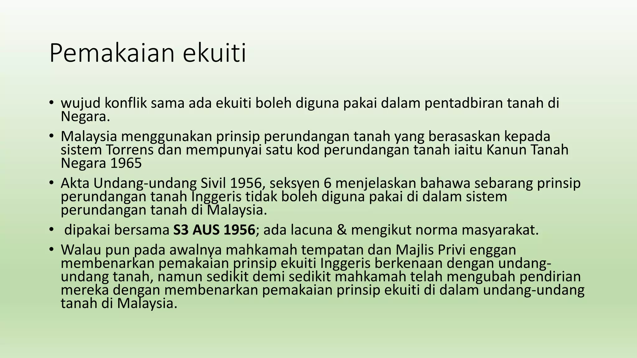 Pemakaian Prinsip Ekuiti dalam Sistem Torrens di Malaysia | PPTX