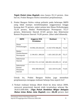 PEMANDANGAN UMUM FRAKSI ATAS RAPERDA PERTANGGUNGJAWABAN PELAKSANAAN ...