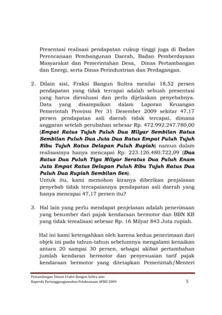 PEMANDANGAN UMUM FRAKSI ATAS RAPERDA PERTANGGUNGJAWABAN PELAKSANAAN APBD 2009bd 2009 | PDF
