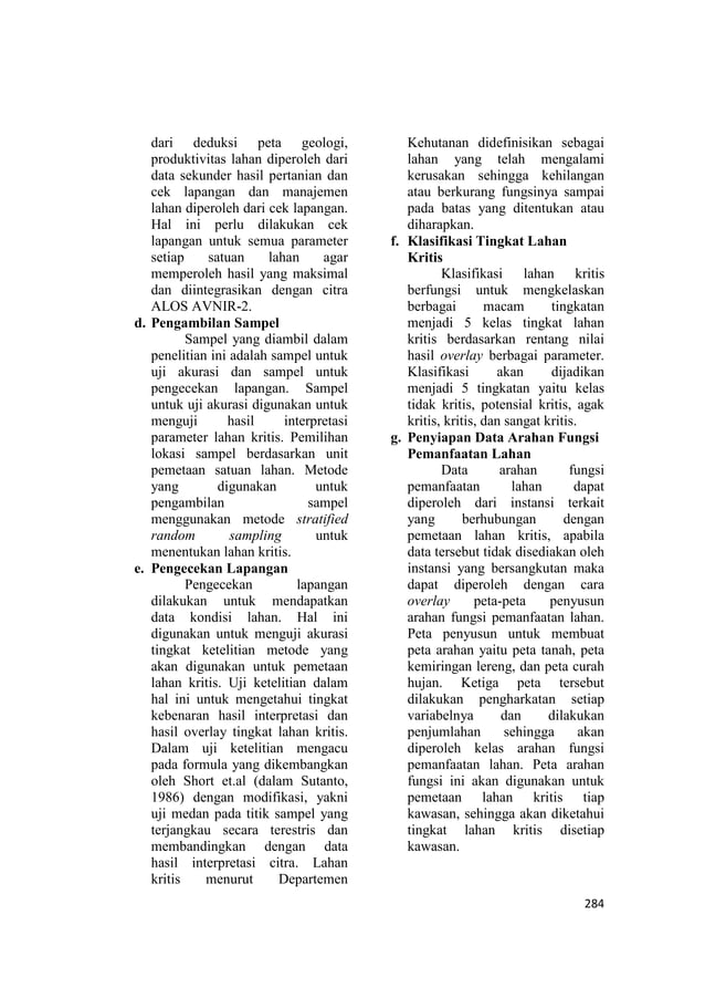 Pemanfaatan citra penginderaan jauh dan sistem informasi geografis untuk pemetaan lahan kritis | PDF