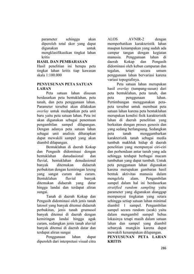 Pemanfaatan citra penginderaan jauh dan sistem informasi geografis untuk pemetaan lahan kritis | PDF