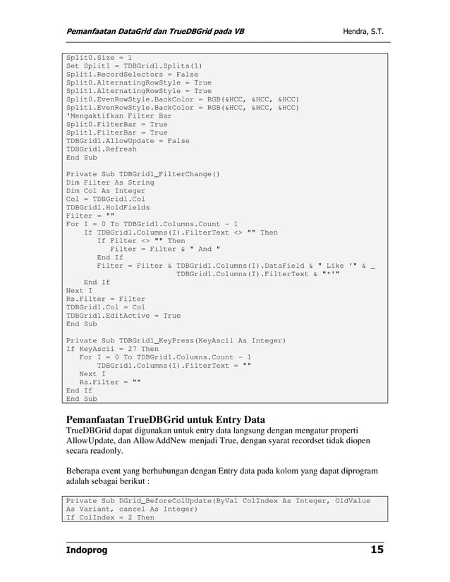 Pemanfaatan data grid dan truedb grid pada vb | PDF