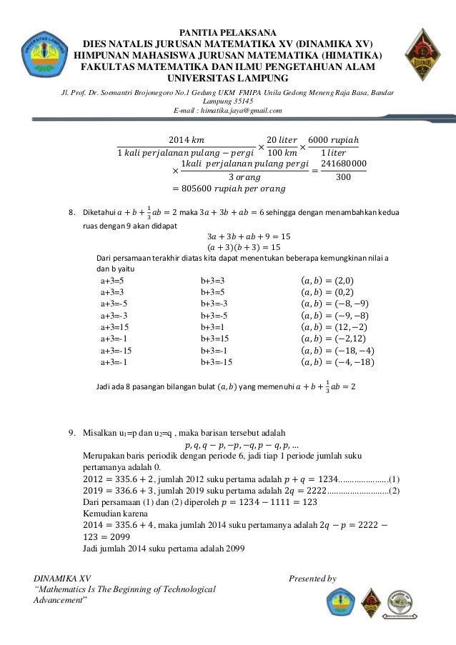 Soal dan pembahasan olimpiade matematika smp - wspasa