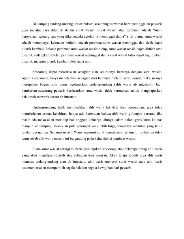 Pembagian harta warisan berdasarkan surat wasiat dan uu | DOCX