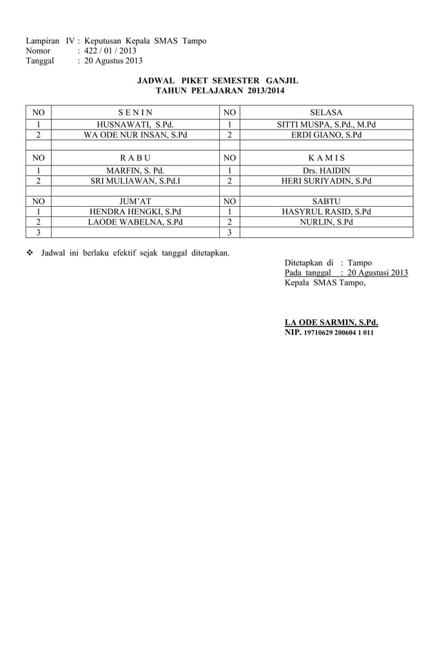 Pembagian tugas sm s ganjil | PDF