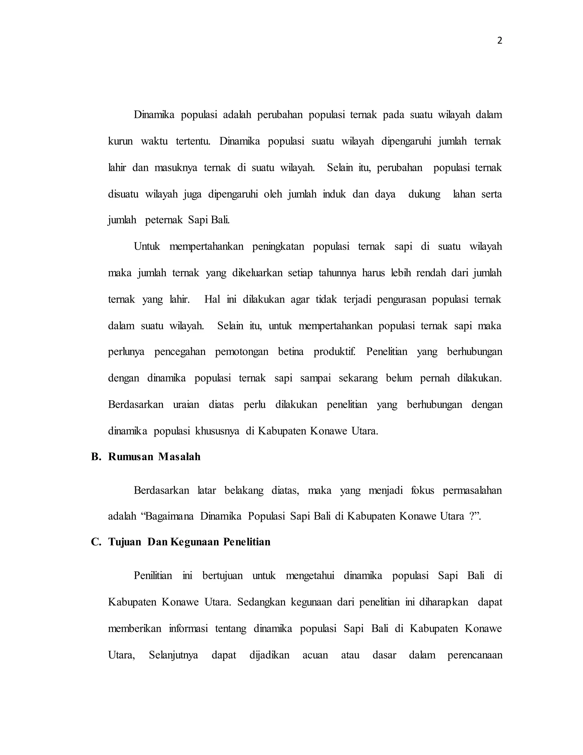 Dinamika Populasi Sapi Bali Kabupaten Konawe Utara Provinsi Sulawesi Tenggara | DOCX