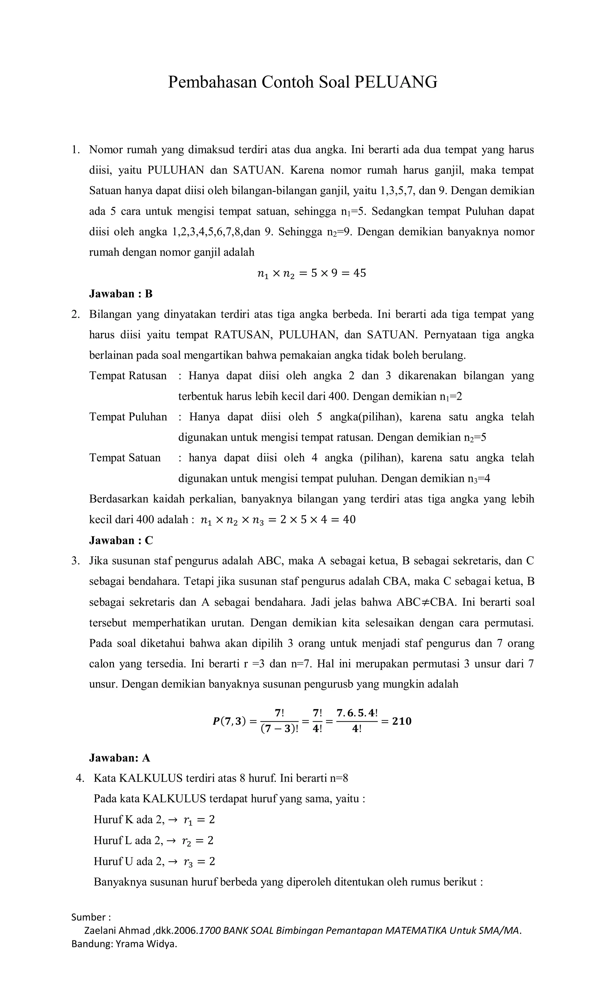 Pembahasan contoh soal peluang | PDF