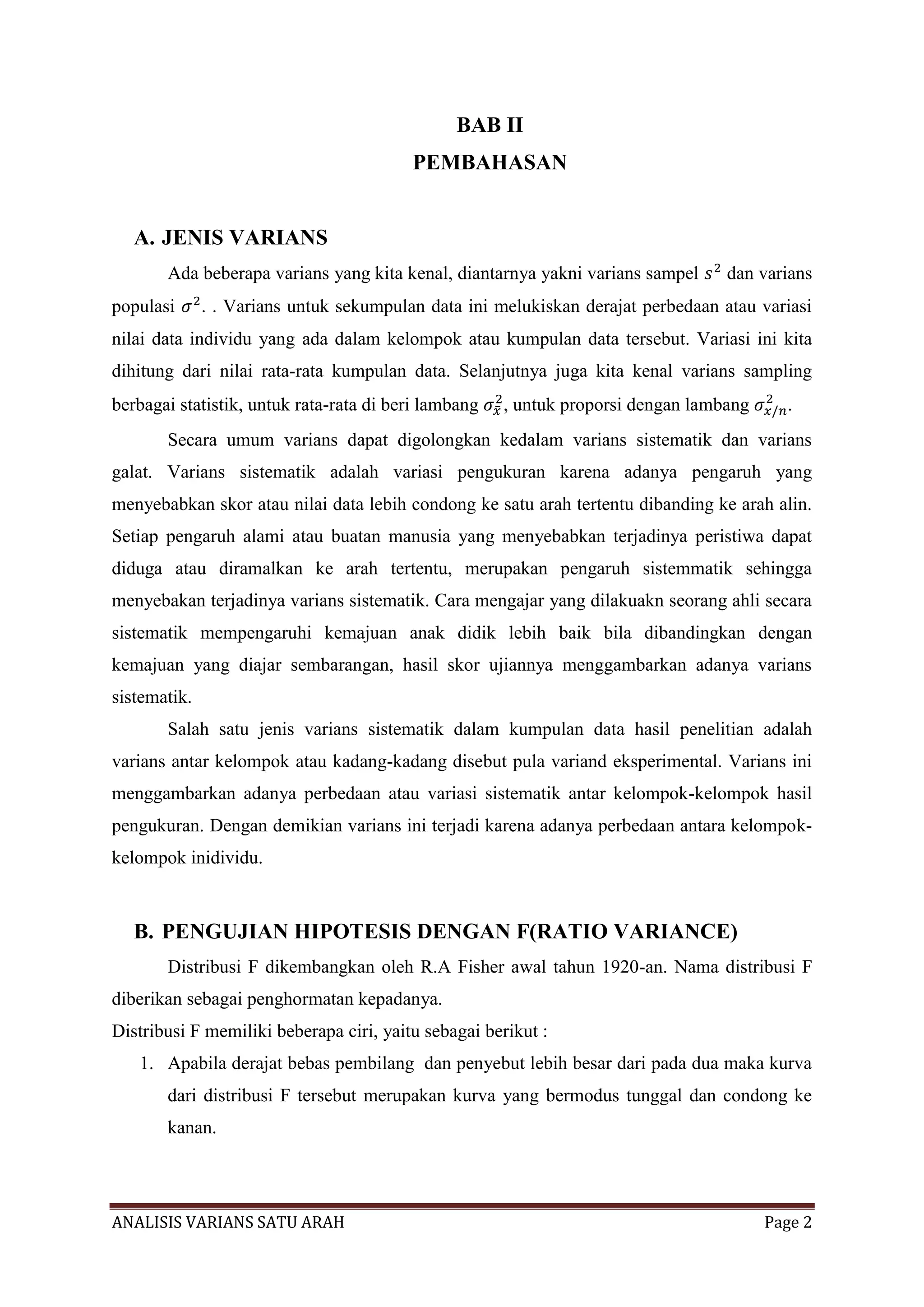 makalah varians satu arah. | DOCX