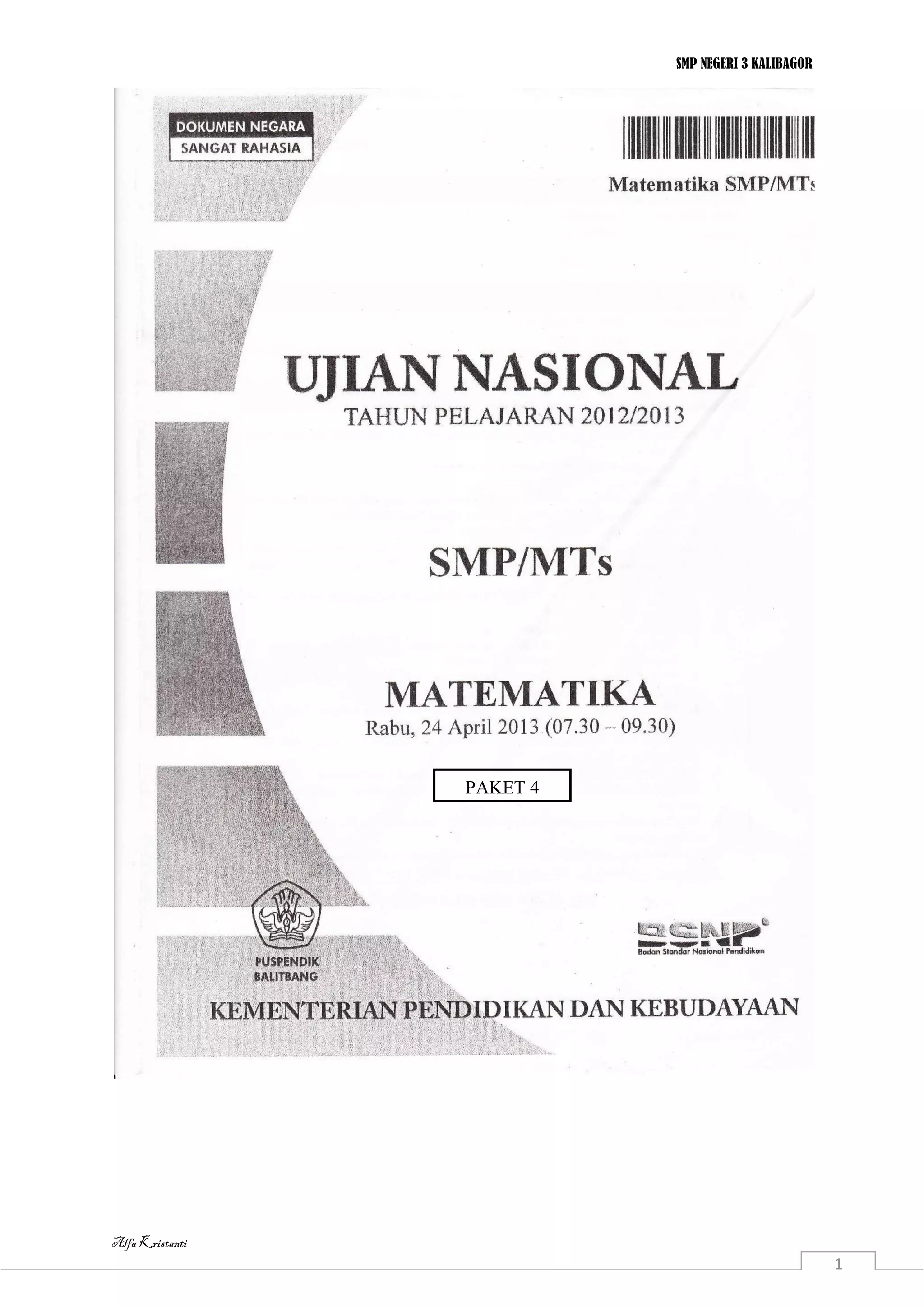 Pembahasan mtk un 2013 paket 04 | PDF
