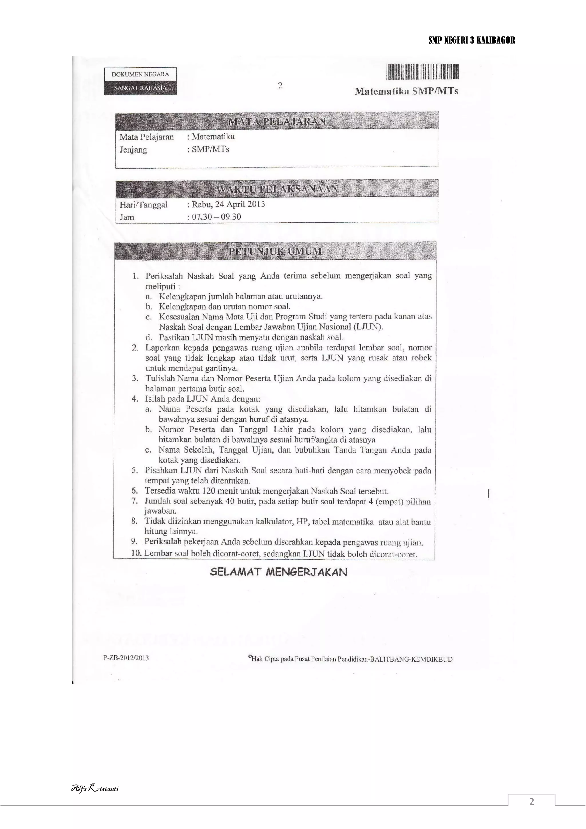 Pembahasan mtk un 2013 paket 04 | PDF