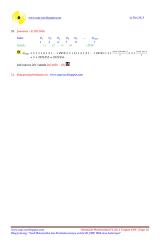 Pembahasan olimpiade matematika its 2011 tingkat smp babak penyisihan (bagian i pilihan ganda ...