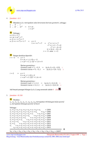 Pembahasan olimpiade matematika its 2011 tingkat smp babak penyisihan (bagian i pilihan ganda ...