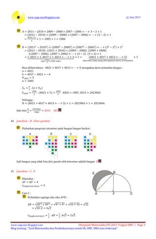 Pembahasan olimpiade matematika its 2011 tingkat smp babak penyisihan (bagian i pilihan ganda ...