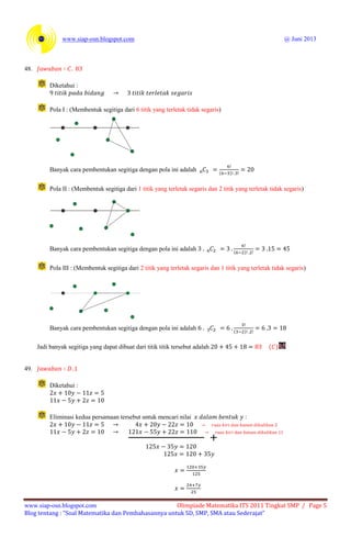 Pembahasan olimpiade matematika its 2011 tingkat smp babak penyisihan (bagian i pilihan ganda ...