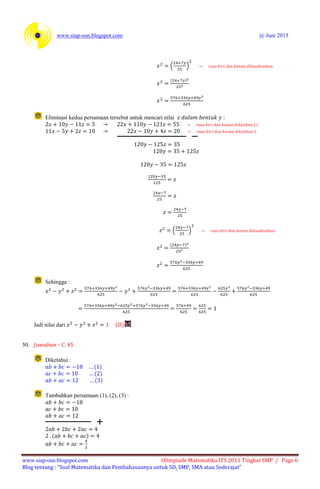 Pembahasan olimpiade matematika its 2011 tingkat smp babak penyisihan (bagian i pilihan ganda ...