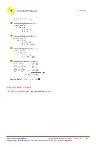 Pembahasan olimpiade matematika its 2011 tingkat smp babak penyisihan (bagian i pilihan ganda ...