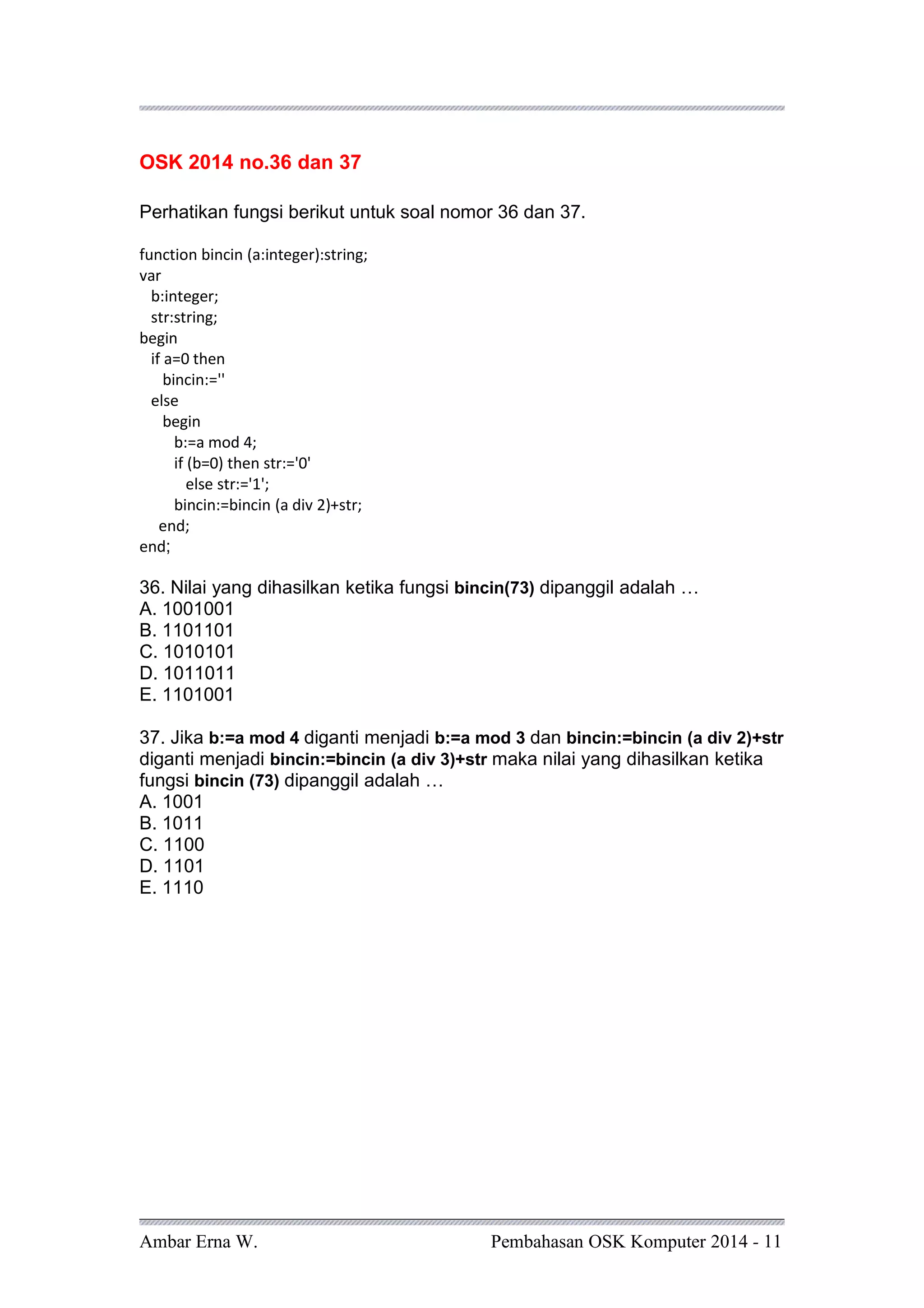 Pembahasan osk komputer sma 2014 - algoritma | PDF
