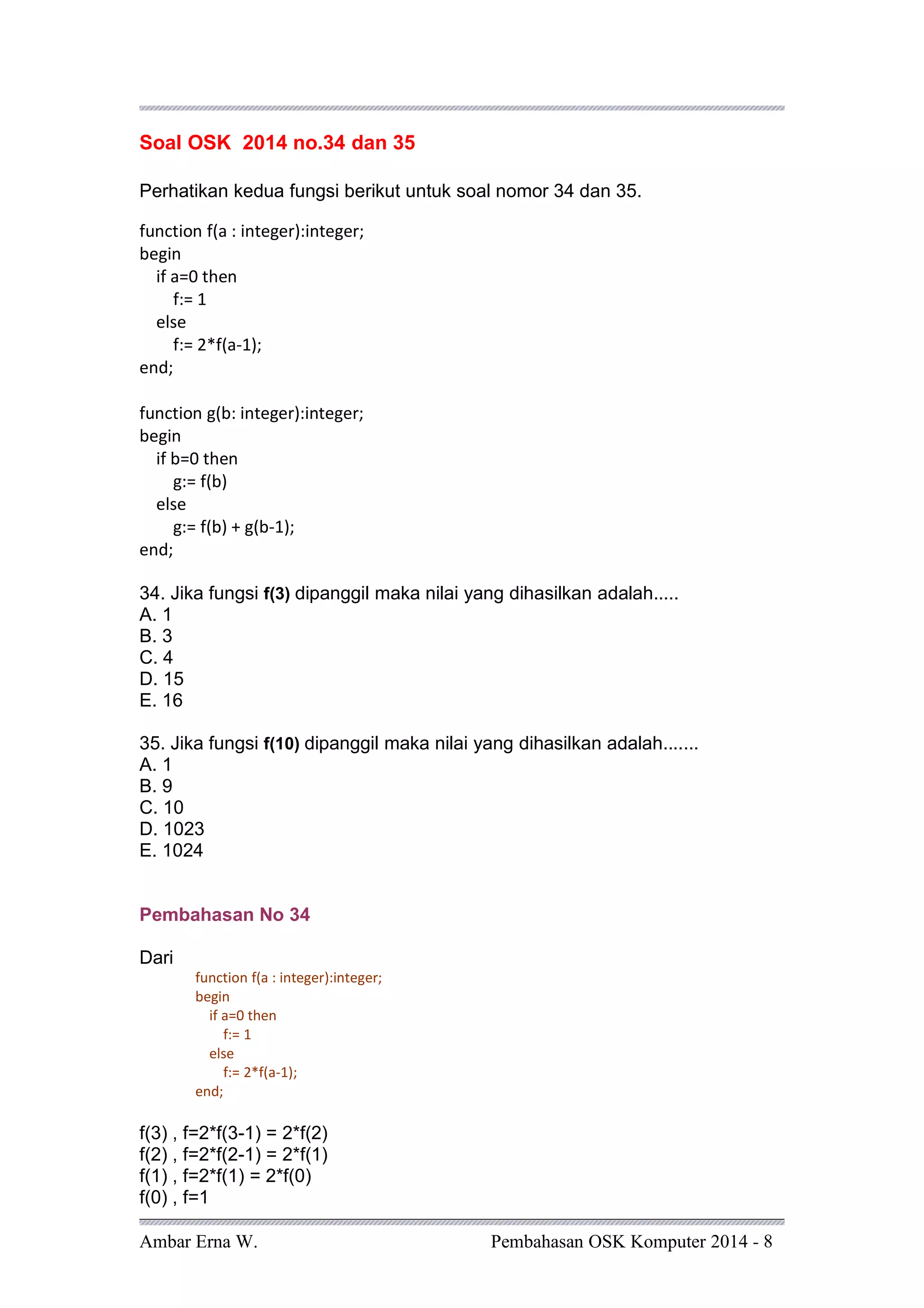 Pembahasan osk komputer sma 2014 - algoritma | PDF