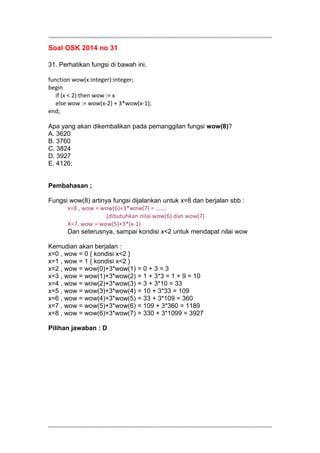 Pembahasan osk komputer sma 2014 - algoritma | PDF