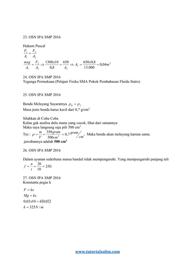 Pembahasan osn ipa smp 2016 | PDF