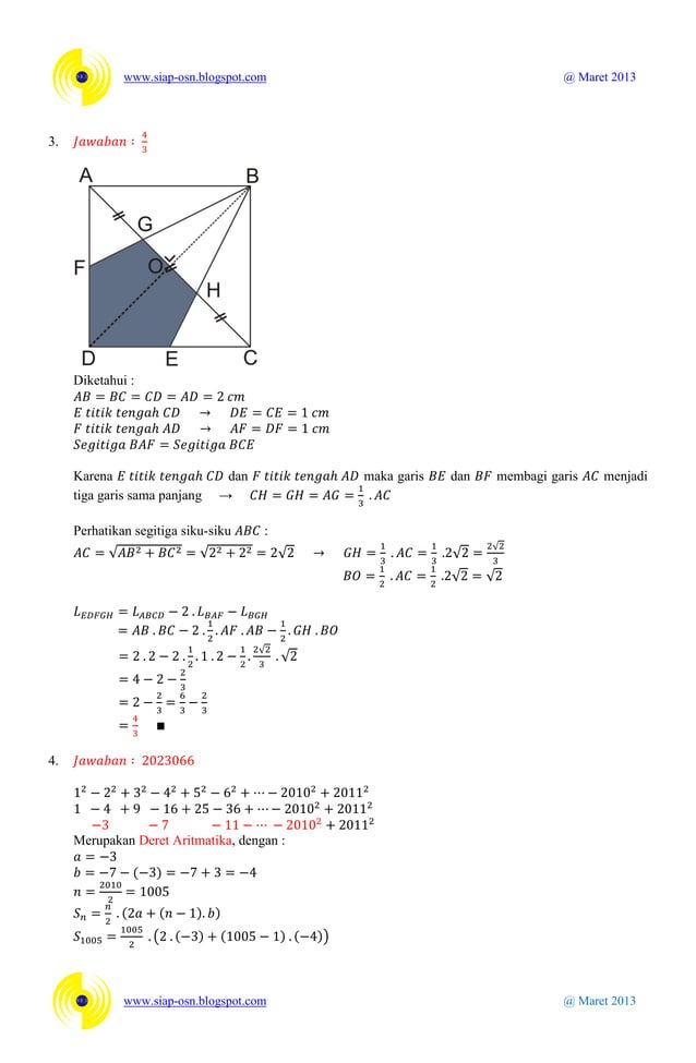 Pembahasan osn matematika 2011 isian singkat tingkat kabupaten | PDF