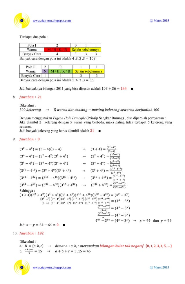Pembahasan osn matematika 2011 isian singkat tingkat kabupaten | PDF