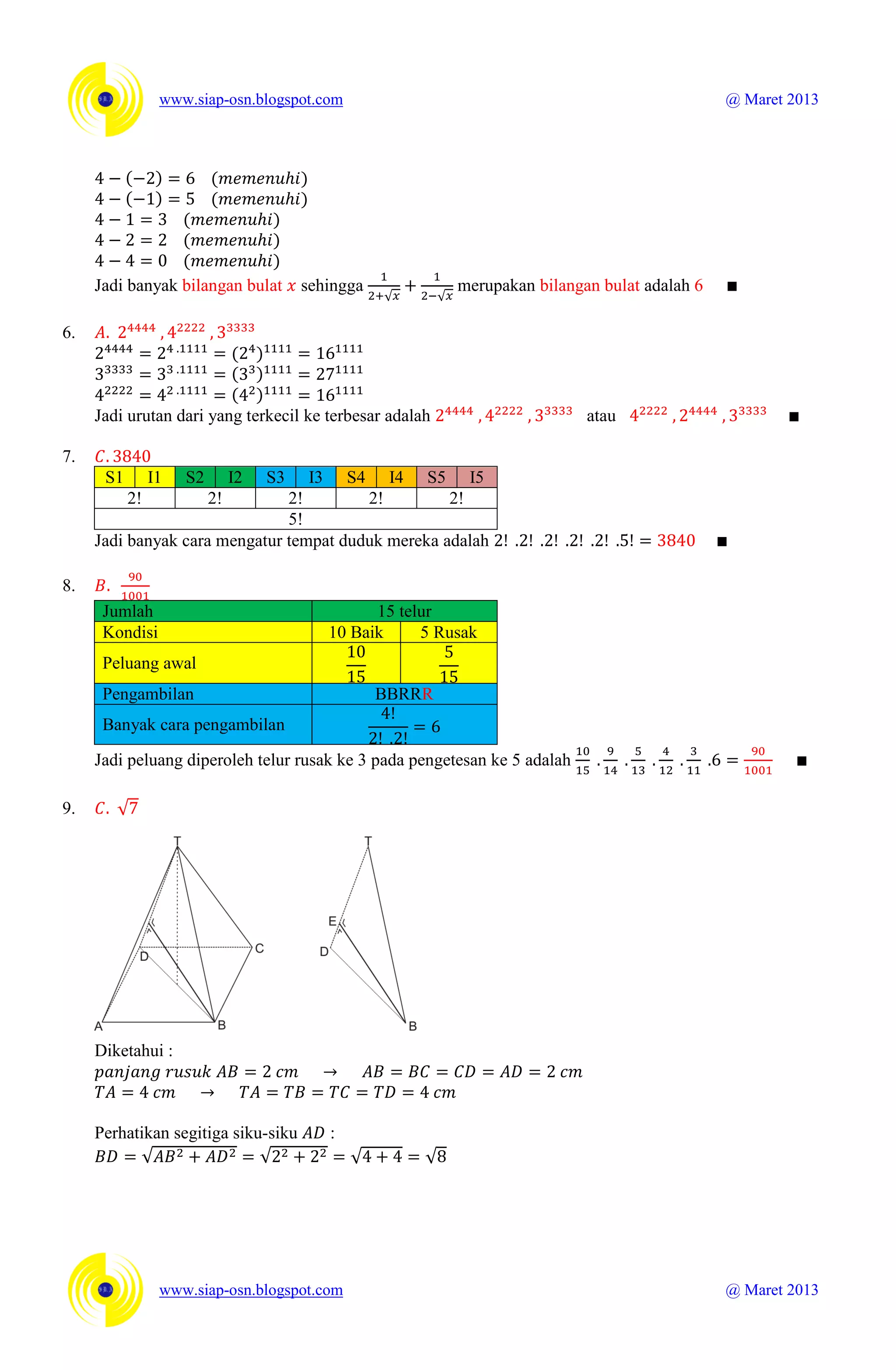 Pembahasan osn matematika 2011 pilihan ganda tingkat kabupaten | PDF