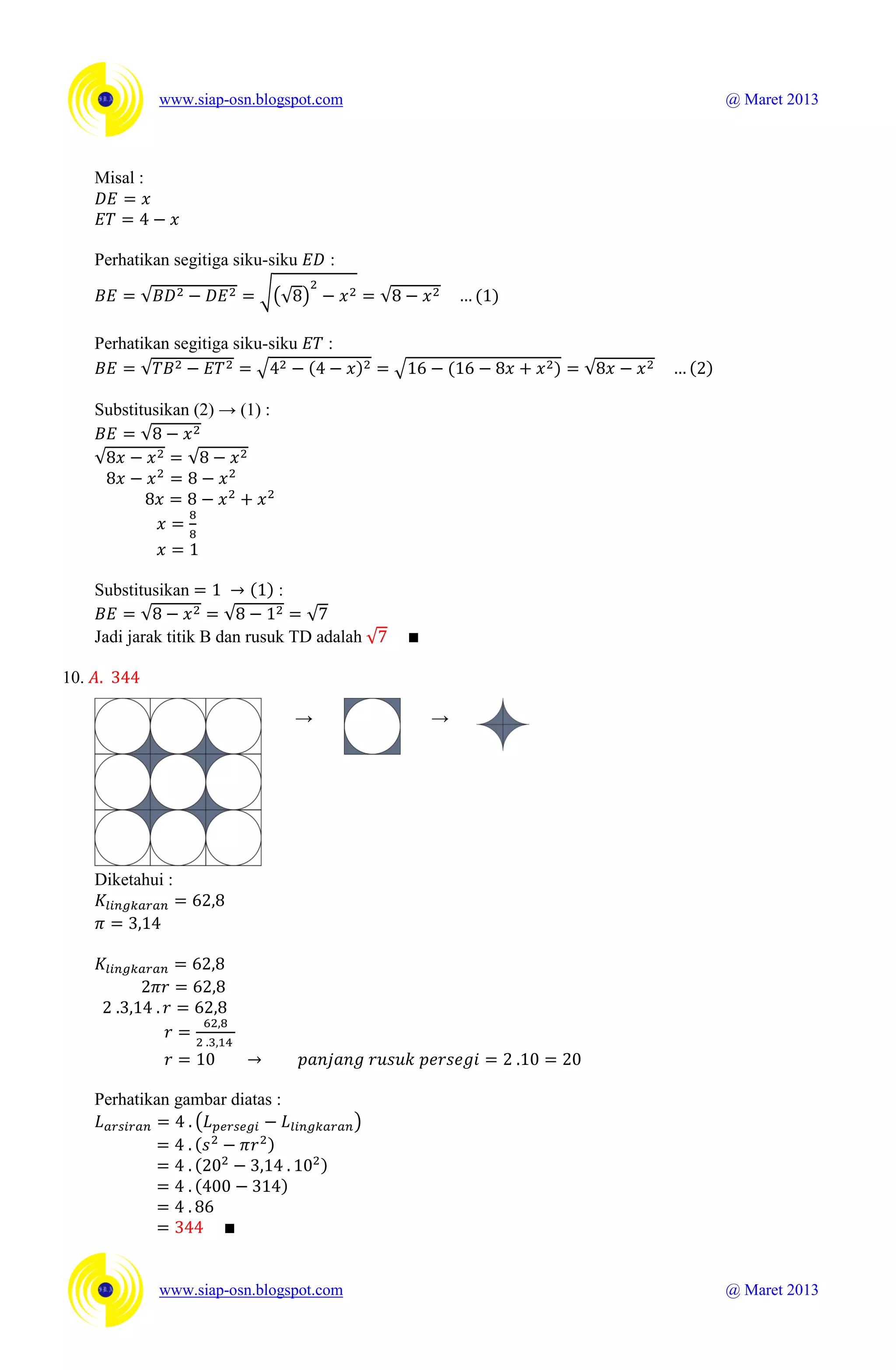 Pembahasan osn matematika 2011 pilihan ganda tingkat kabupaten | PDF