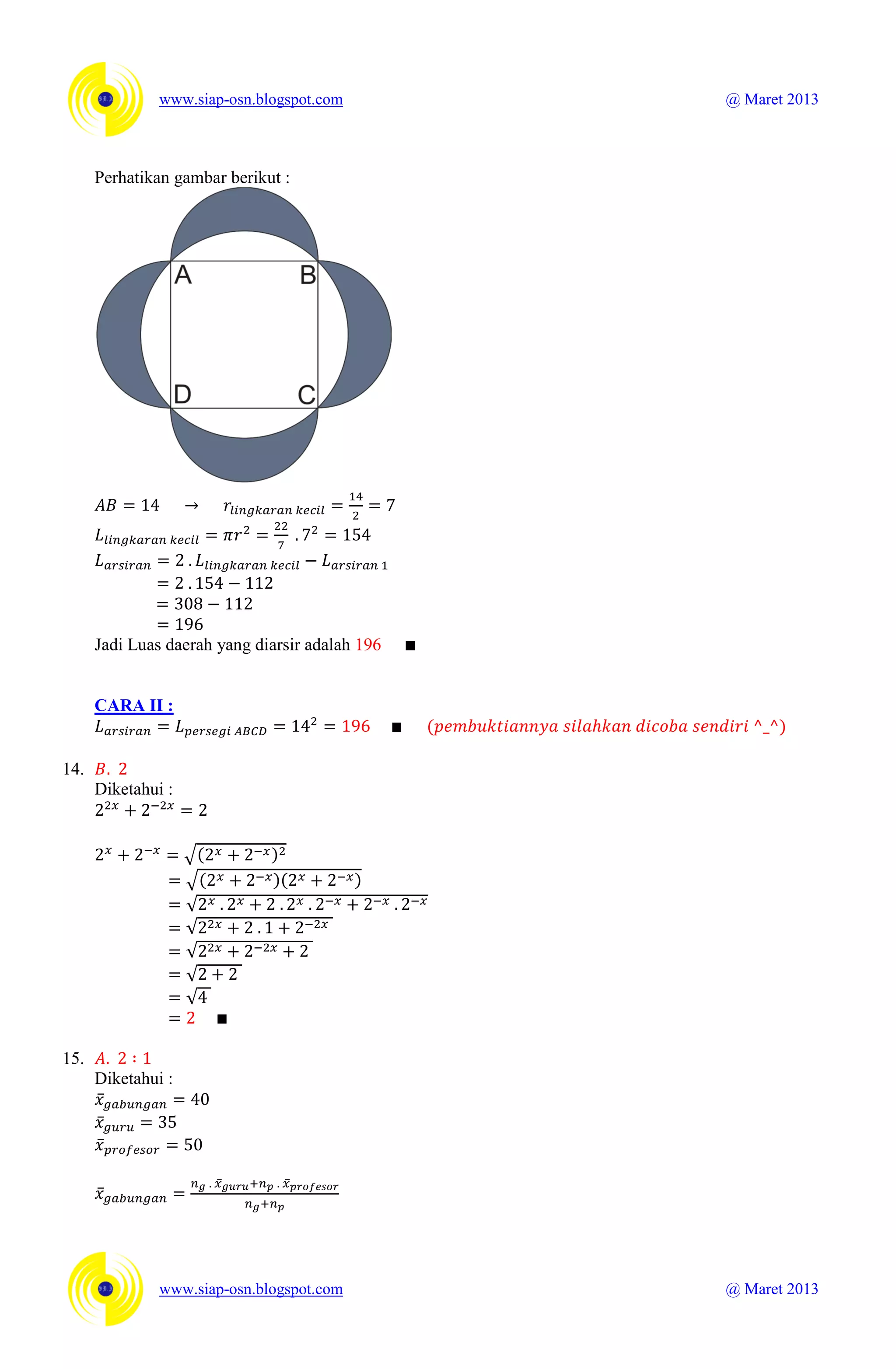 Pembahasan osn matematika 2011 pilihan ganda tingkat kabupaten | PDF