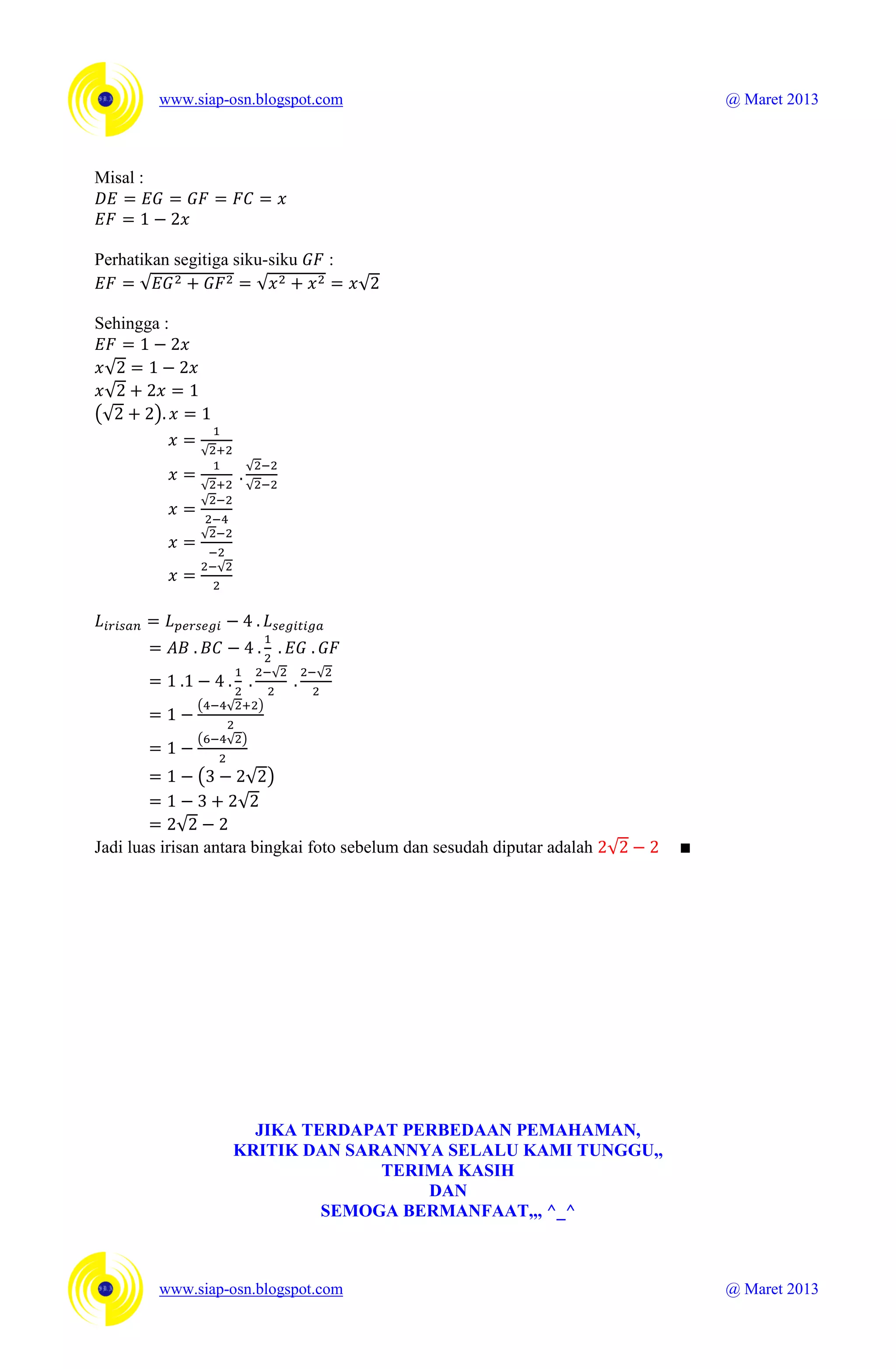 Pembahasan osn matematika 2011 pilihan ganda tingkat kabupaten | PDF