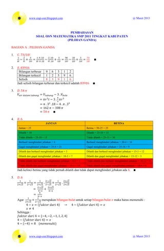 Pembahasan osn matematika smp 2011 pilihan ganda tingkat kabupaten | PDF