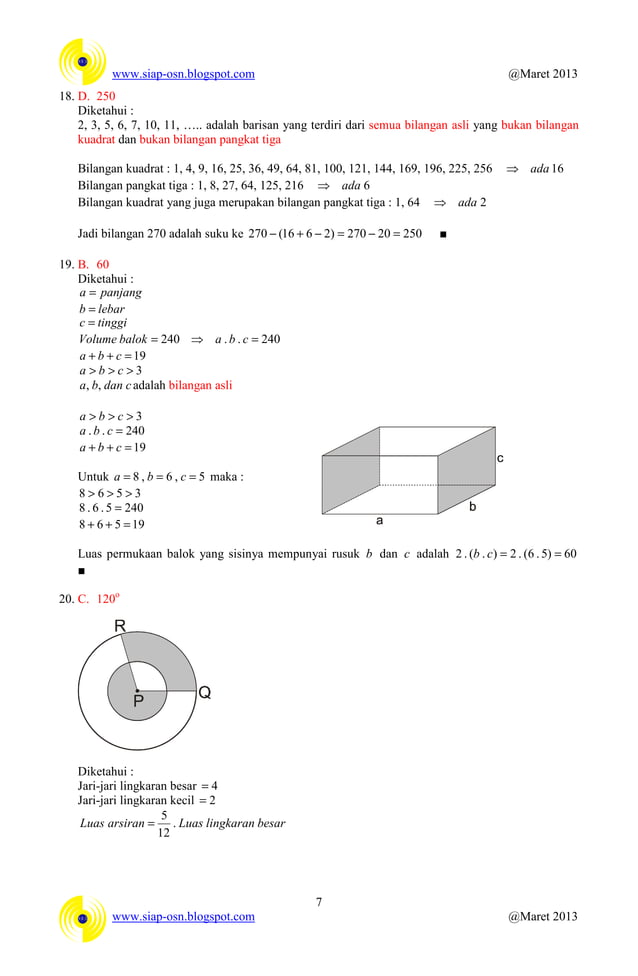 Pembahasan osn matematika smp 2012 pilihan ganda tingkat kabupaten | PDF