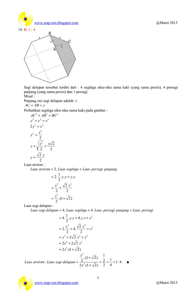 Pembahasan osn matematika smp 2013 pilihan ganda tingkat kabupaten | PDF