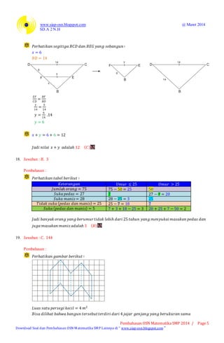 Pembahasan osn matematika smp 2014 tingkat kabupaten (bagian a pilihan ganda) 2 | PDF