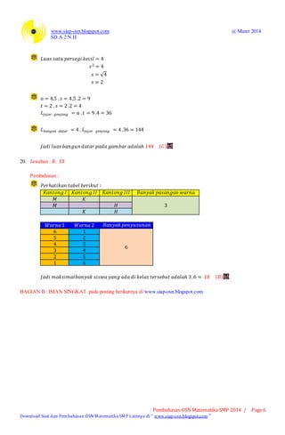 Pembahasan osn matematika smp 2014 tingkat kabupaten (bagian a pilihan ...