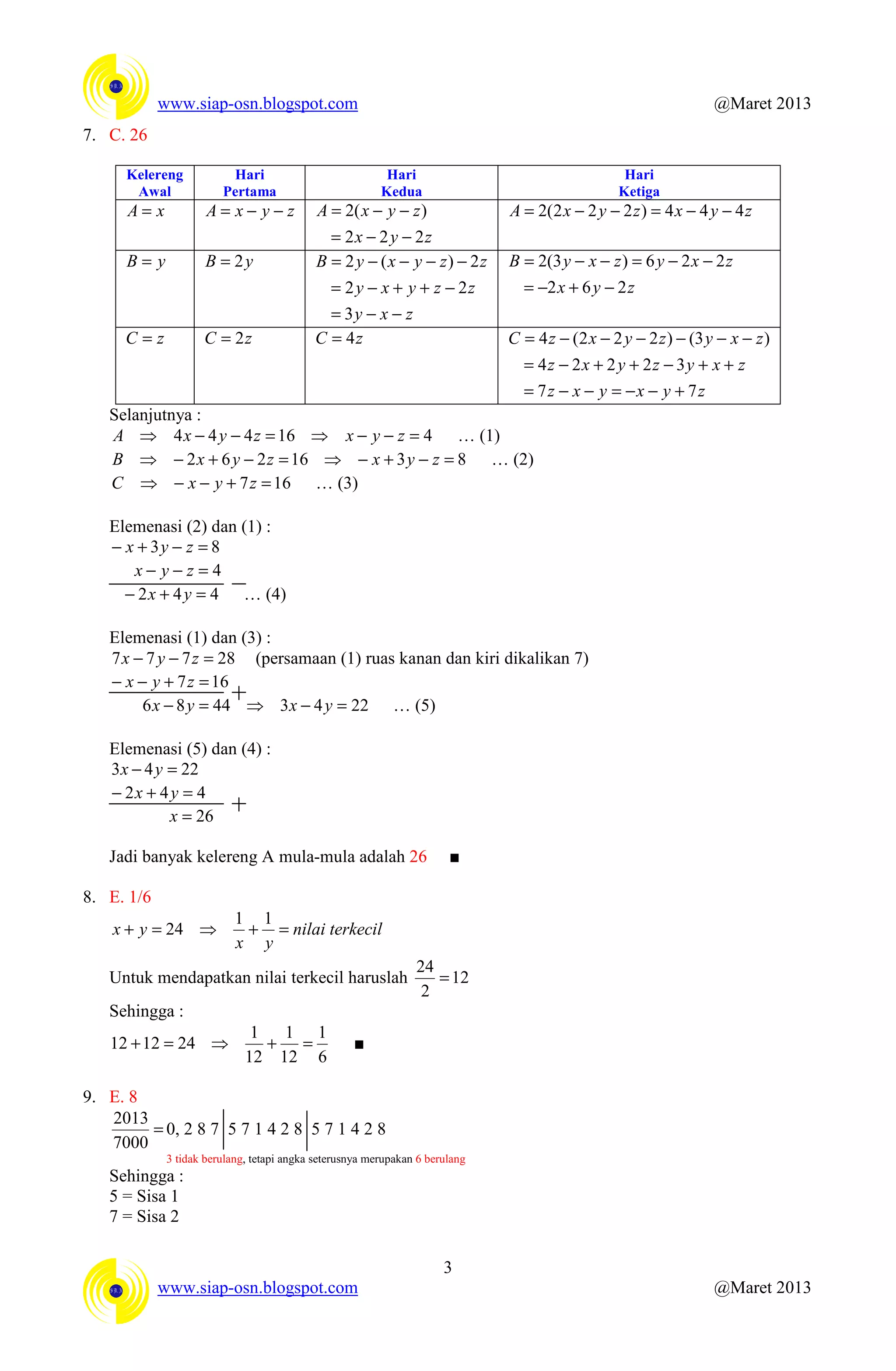 Pembahasan osn mtk 2013 tk kab | PDF