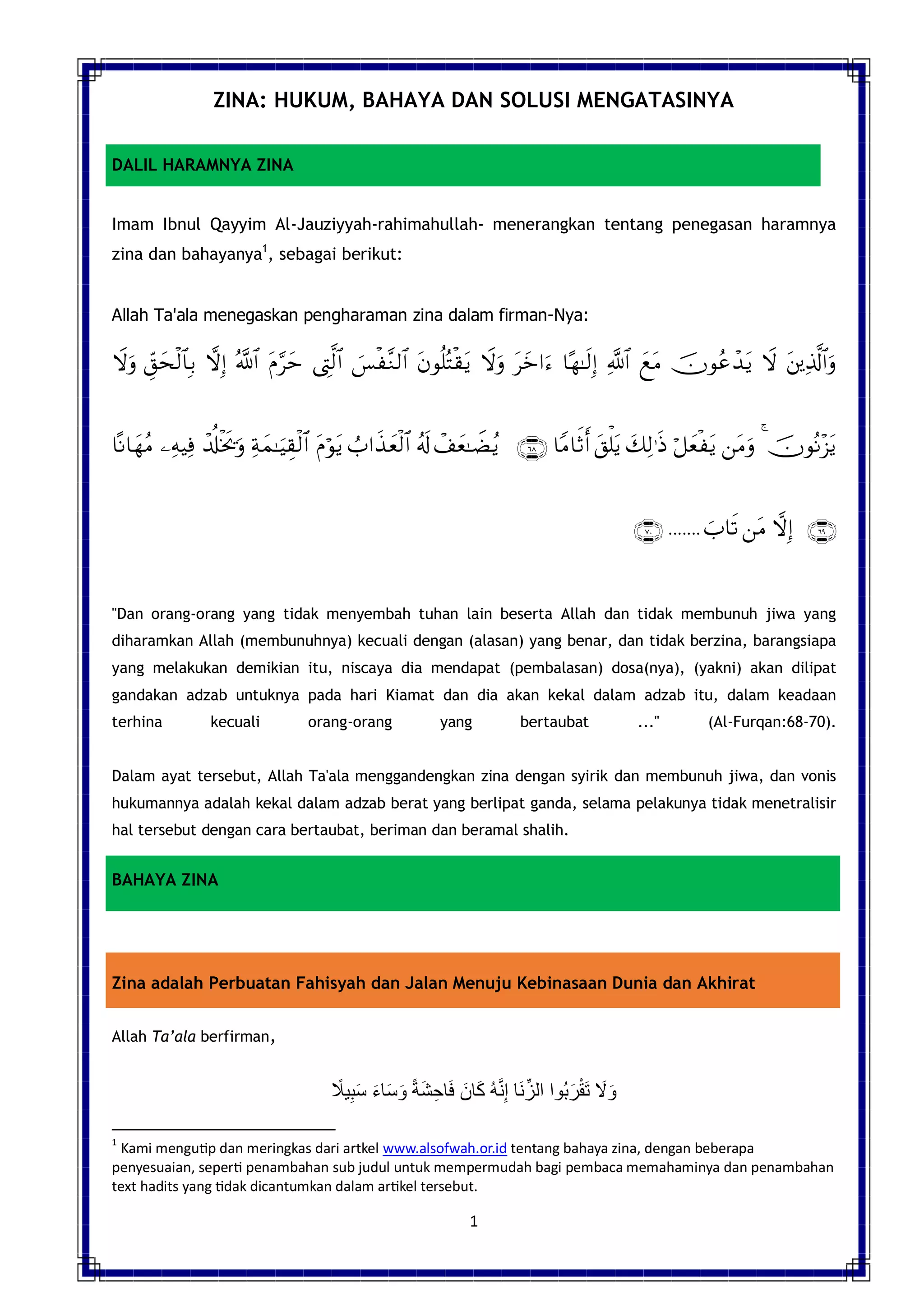 Pembahasan ringkas tentang zina | PDF