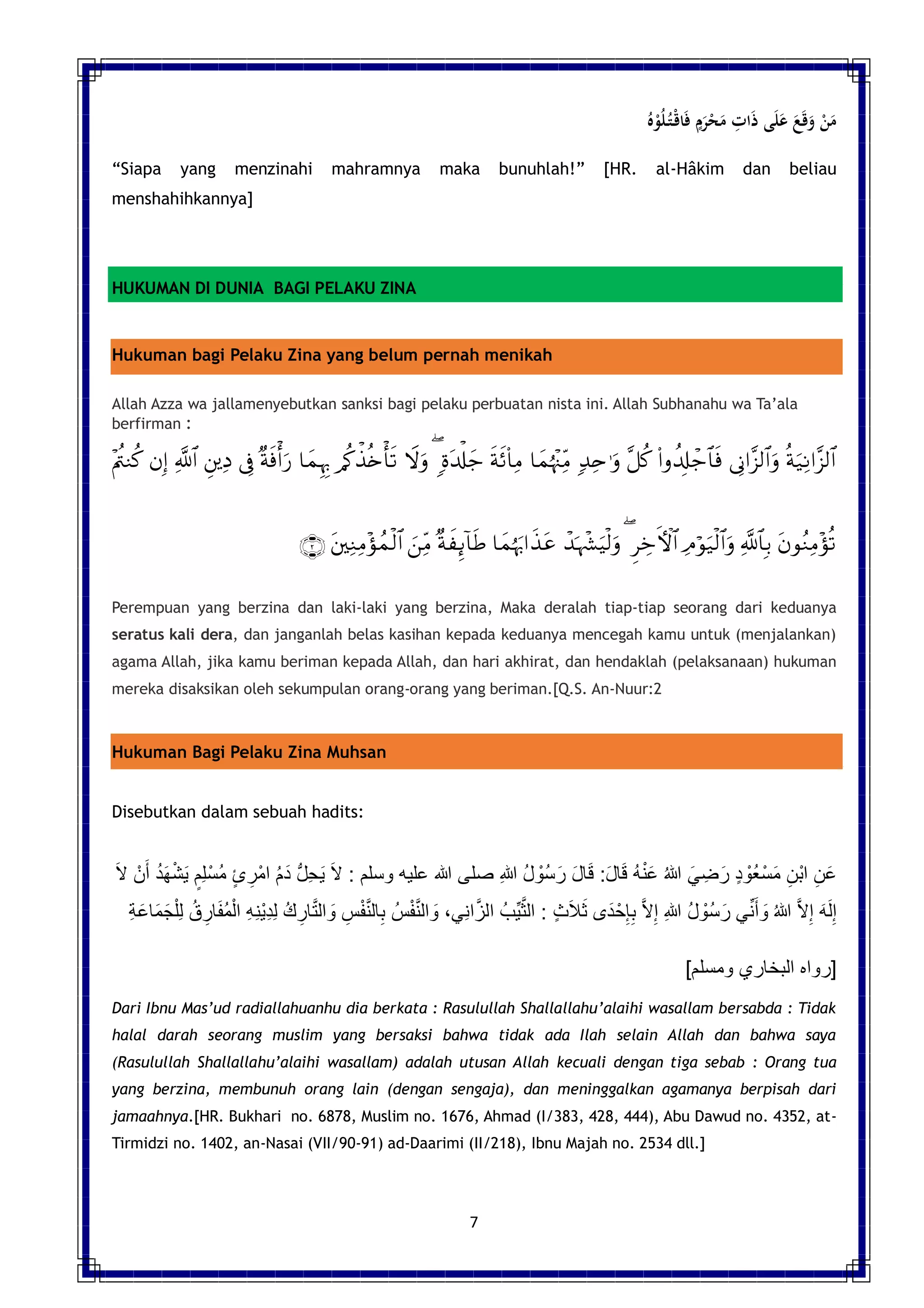 Pembahasan ringkas tentang zina | PDF