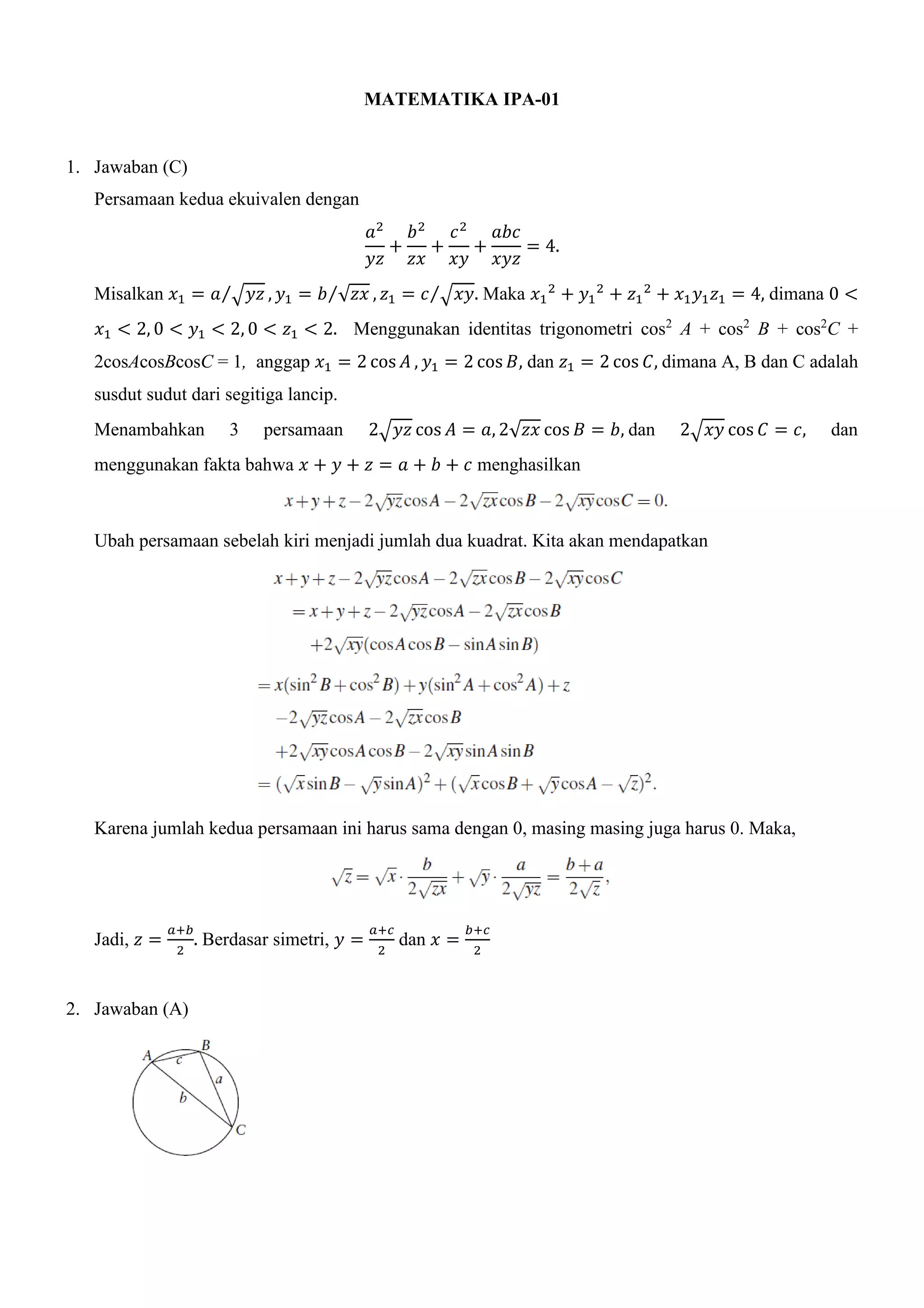 pembahasan soal saintek matematika pada seleksi bersama perguruan tinggi negeri | PDF