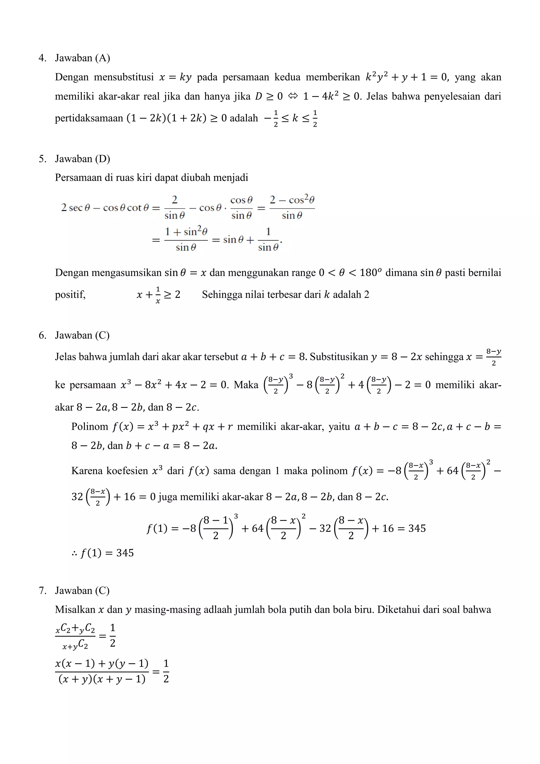 pembahasan soal saintek matematika pada seleksi bersama perguruan tinggi negeri | PDF