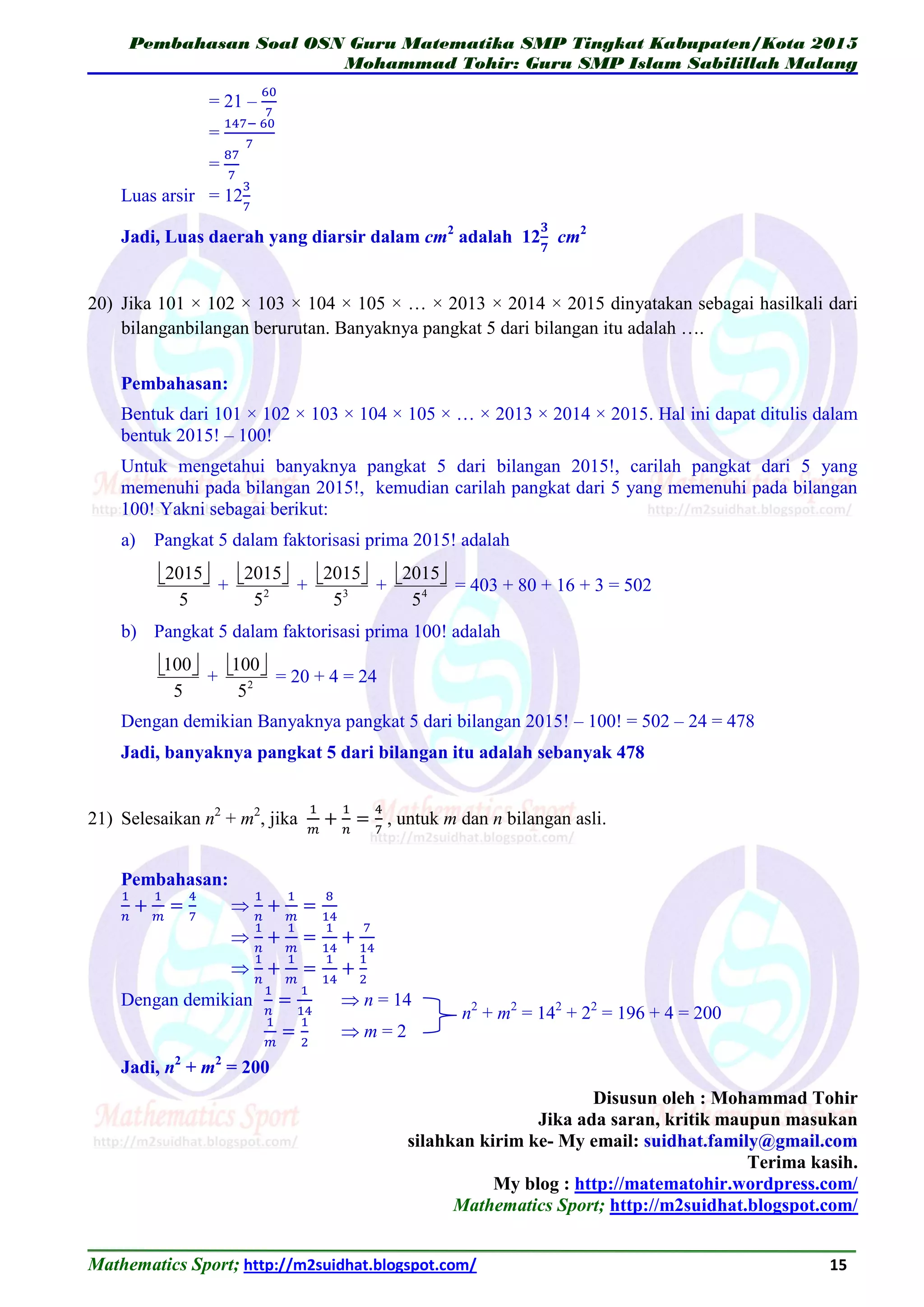 Pembahasan soal osn guru matematika smp 2015 (m2suidhat.blogspot.com) | PDF