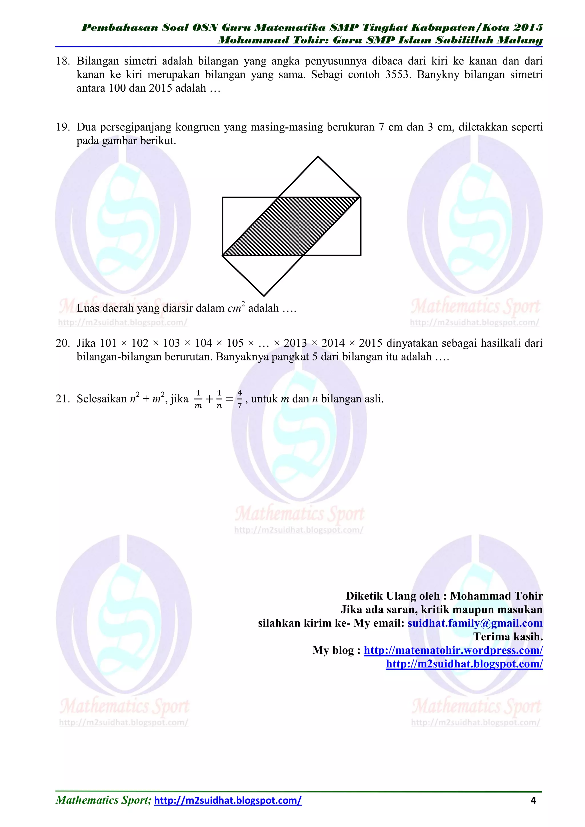 Pembahasan soal osn guru matematika smp 2015 (m2suidhat.blogspot.com) | PDF