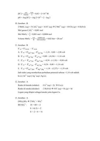 Pembahasan soal redoks dan elektrokimia | PDF