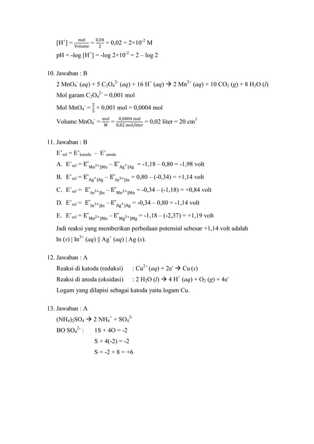 Pembahasan soal redoks dan elektrokimia | PDF