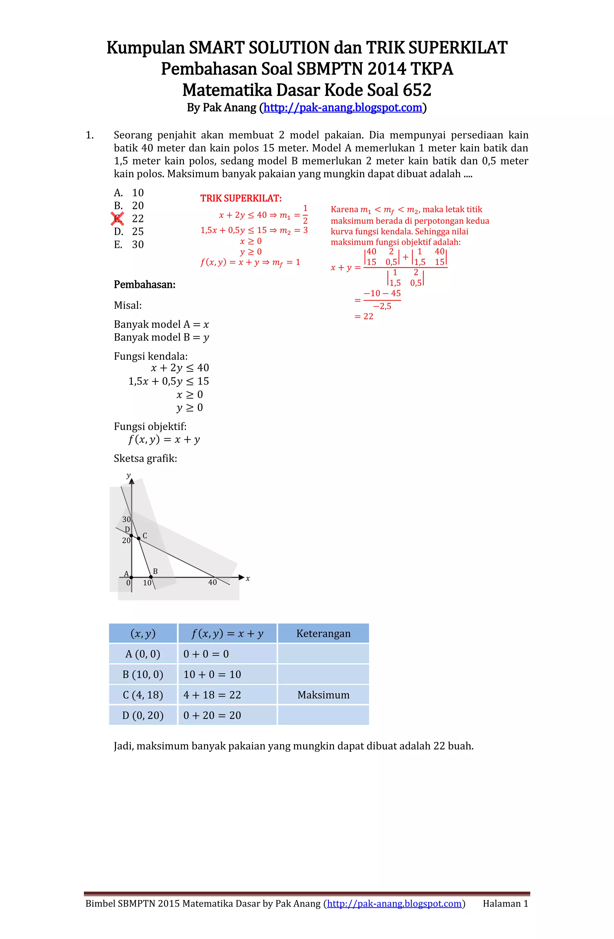 Pembahasan soal sbmptn 2014 matematika dasar kode 652 | PDF
