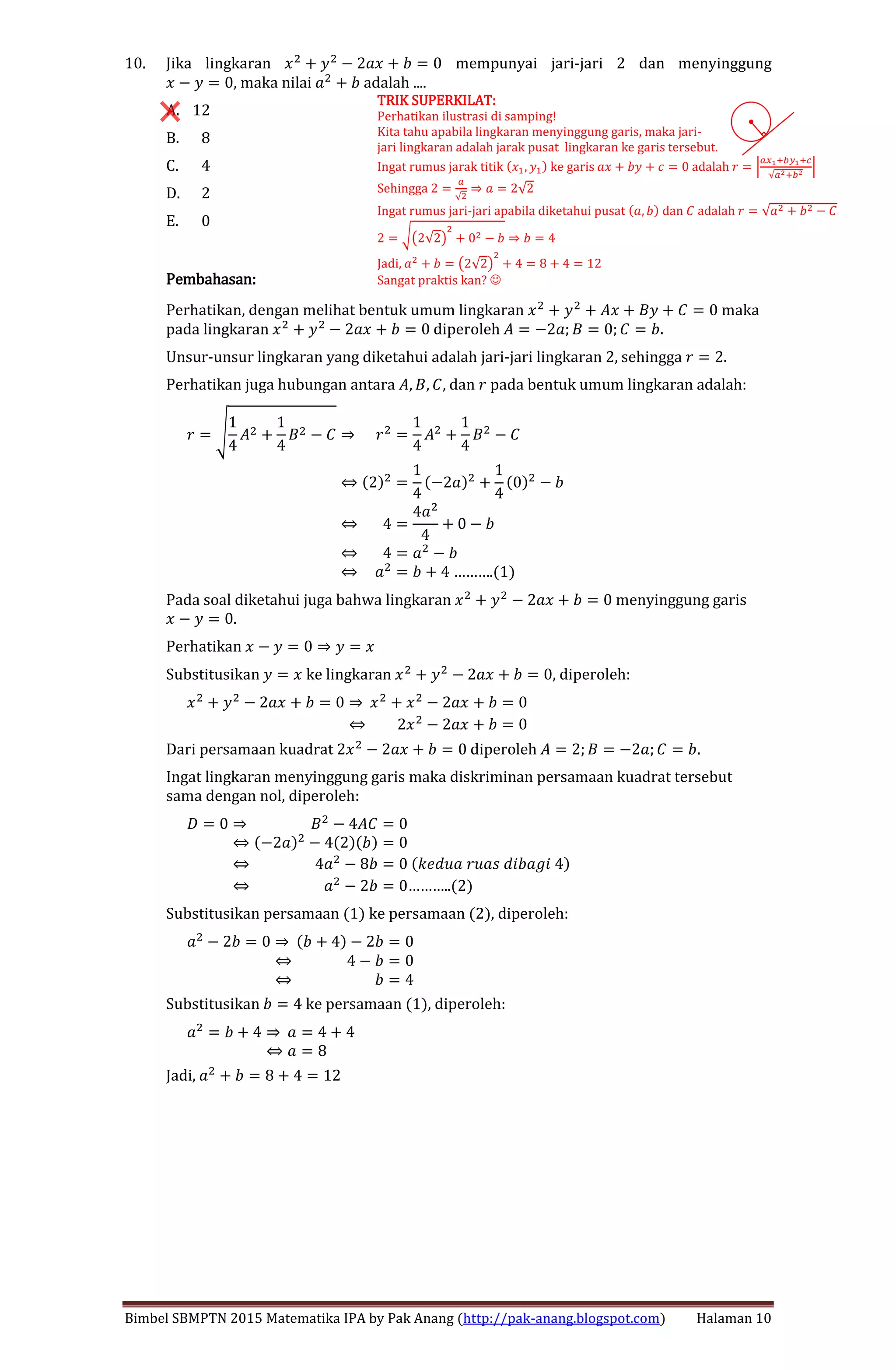 Pembahasan soal sbmptn 2014 matematika ipa kode 512 | PDF | Free Download