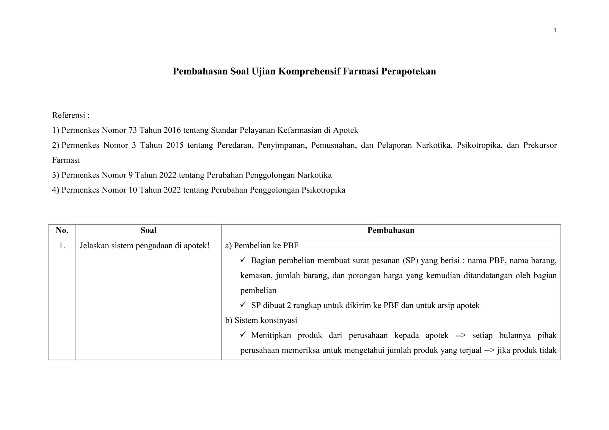 Pembahasan Soal Ujian Komprehensif Farmasi Perapotekan | PDF